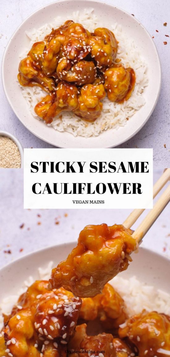 Vegan Sticky Sesame Cauliflower Recipe - Thyme with Tina